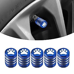 Hawyet 5 PCS Tire Valve Stem Caps, Dog Paw Tire Covers, Aluminum Alloy Car Anti-dust Caps, Universal for Most Cars (Blue)
