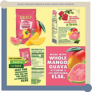 Solely Fruit Gummies Variety Pack of 4 Bundle - 1 of each flavor (Organic Mango, Mango and Orange, Mango and Guava, Mango and Passion Fruit) 13 oz total No Added Sugar Vegan Organic Whole Dried Fruit Snacks