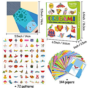 hapray Origami Kit 144 sheets Origami Paper for Kids 72 Patterns with Craft Guiding Book