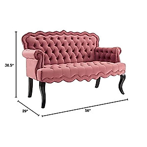 Modway Viola Tufted Velvet Modern Chesterfield Style Settee Loveseat In Dusty Rose