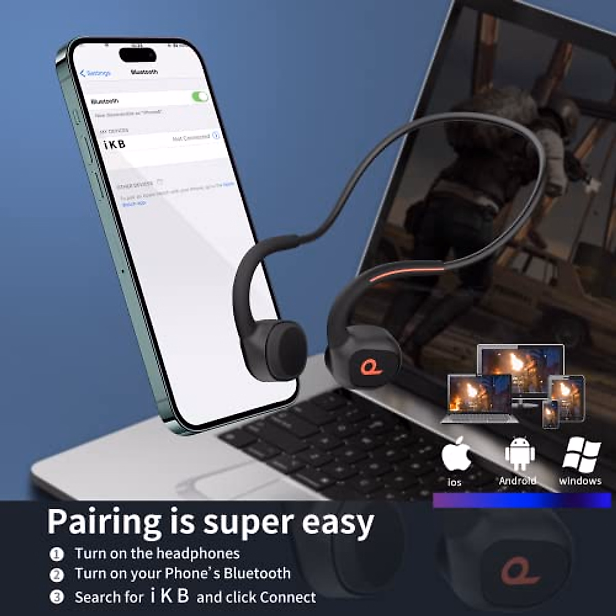 PASONOMI Bone Conduction Headphones-Open Ear Headphone Wireless-Sport Bluetooth Headphone with Microphones Wireless Earphones for Running Gym Hiking Cycling