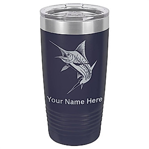 LaserGram 20oz Vacuum Insulated Tumbler Mug, Marlin Fish, Personalized Engraving Included (Navy Blue)