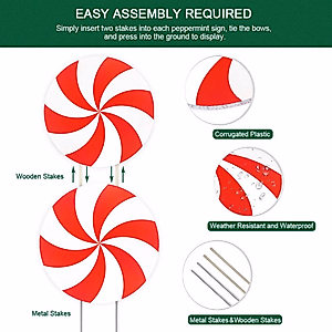 Candy Christmas Decorations Outdoor - 44In Peppermint Xmas Yard Stakes - Giant Holiday Decor Signs for Home Lawn Pathway Walkway Candyland Themed Party - Red White Green