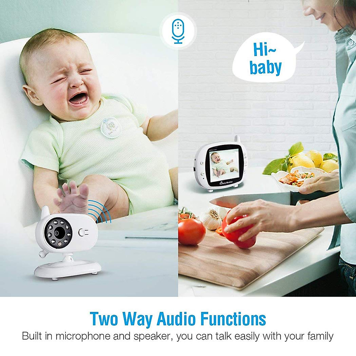 Video Baby Monitor with Camera Baby Security Surveillance Camera Latest with 3.5" Screen, Night Vision, Temperature Sensor, Lullaby, Two Way Talkback, Sound Activated & Audio Only Mode