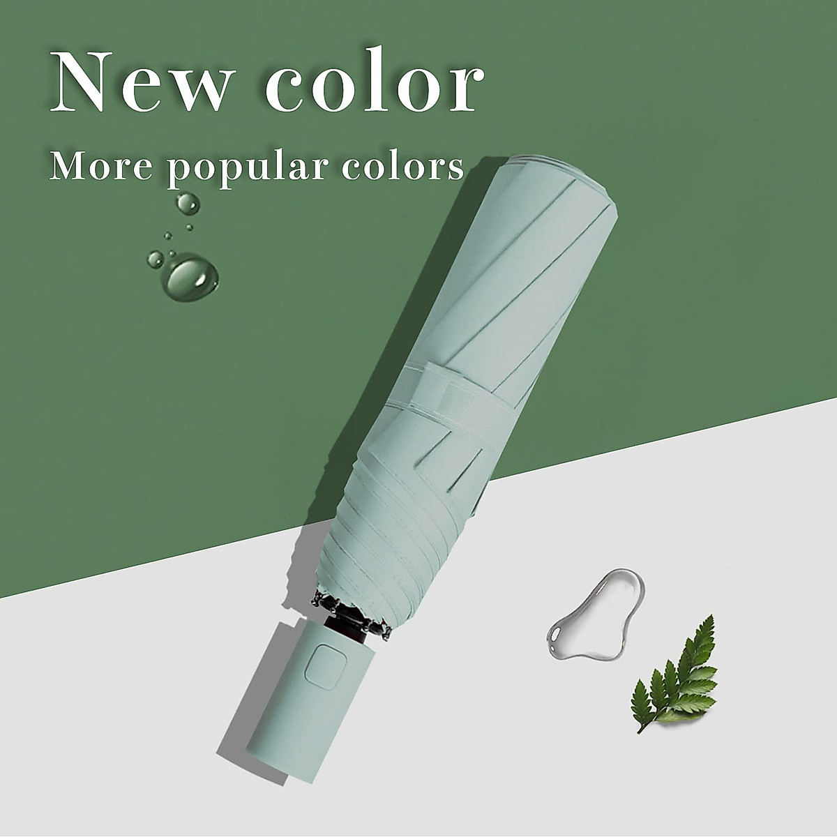 W.L Umbrella for Rain Windproof Parasol Umbrella for Sun Compact Umbrella Folding Umbrella Automatic Open UV-Protection Lightweight Large and Portable (Mint Green)