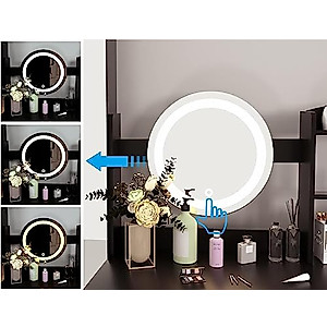 XVURO Vanity Desk with 3-Color Adjustable Touch Light,Wooden Mass Storage Makeup Vanity Mirror with 6 Drawers for Women Girls Black