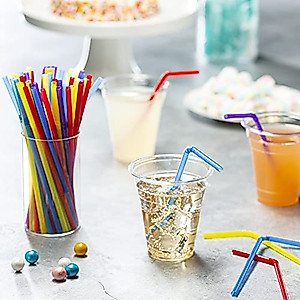 [250 Count] Flexible Disposable Plastic Drinking Straws - 7.75" High - Assorted Colors