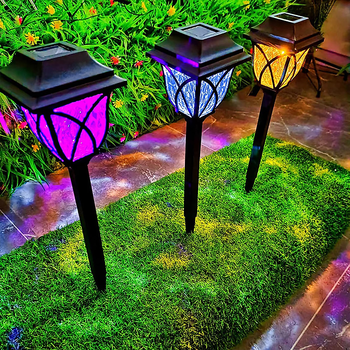 keeda Solar Pathway Lights Outdoor Waterproof Modern Style Design Solar Landscape Light for Outside Garden Yard Walkway Sidewalk Driveway (Multicolor, Pack of 4)