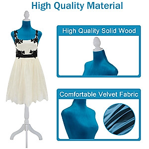 Mannequin Body, Female Dress Form Torso Manikin Body with Adjustable Height Wooden Tripod Stand for Sewing Dressmakers Dress Jewelry Display, Blue
