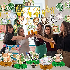 Jungle Wild Animal Baby Shower Decorations, Wild One Birthday Decorations Include Animals Banner, Hanging Swirls and Honeycomb Centerpieces, Wild Safari Baby Shower Decorations