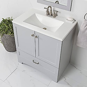 Spring Mill Cabinets Emlyn 30 Inch Bathroom Vanity with White Single Sink Top, 2-Door Cabinet, 1 Drawer, 30.5" W x 18.75" D x 32.89" H, Pearl Gray