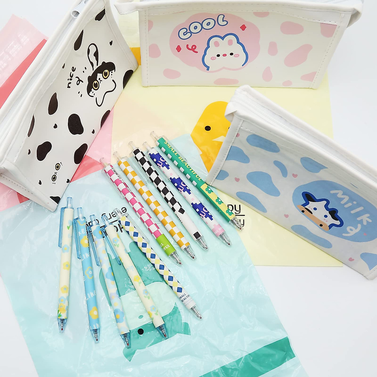 Aufruh Cow Pencil Case PU Leather Cute Cartoon Animal Pencil Pouch Blue Make Up Case Cosmetic Bag Stationary Kawaii Pencil Box