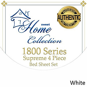 Sweet Home Collection Supreme 1800 Series 4pc Bed Sheet Set Egyptian Quality Deep Pocket - King, White