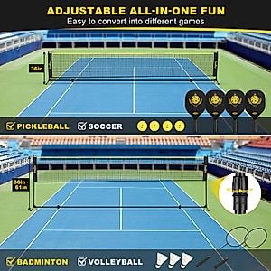 Fostoy Pickleball Set with Net, 17FT Portable Pickleball Net, 36-61in Adjusts All in one Pickleball Badminton Net Set with Pickleball Paddles and Badminton Rackets for All-Weather for Indoor Outdoor