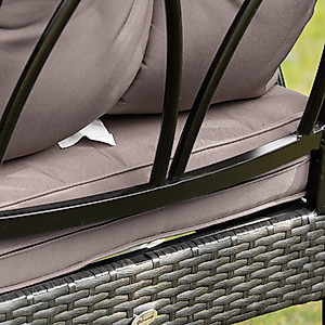 Outsunny 2 Piece Outdoor Wicker Rocking Chairs with Padded Cushions, Aluminum Furniture Rattan Porch Rocker Chairs w/Armrest for Garden, Patio, and Backyard, Gray