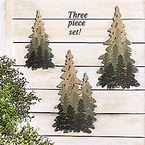Limygus Wooden Christmas Tree Woodland Wooden Wall Art Paintings Wooden Bushes Wall Decorations Christmas Decorations Set of 3