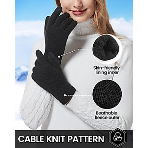 REACH STAR Winter gloves for women, 3-Finger Touch screen Dual-Layer Cashmere Elastic Thermal knit Lining, Warm Gloves for Cold weather,Running,Driving(Black)