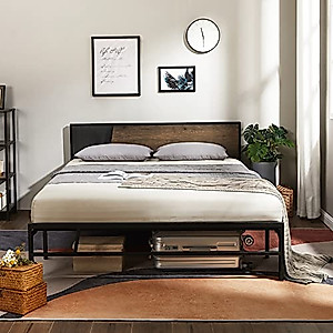 Alecono Heavy Duty Full Metal Bed Frame with Wood Headboard, Non-Slip Sturdy Steel Bed Platform Mattress Foundation No Box Spring Needed, Black