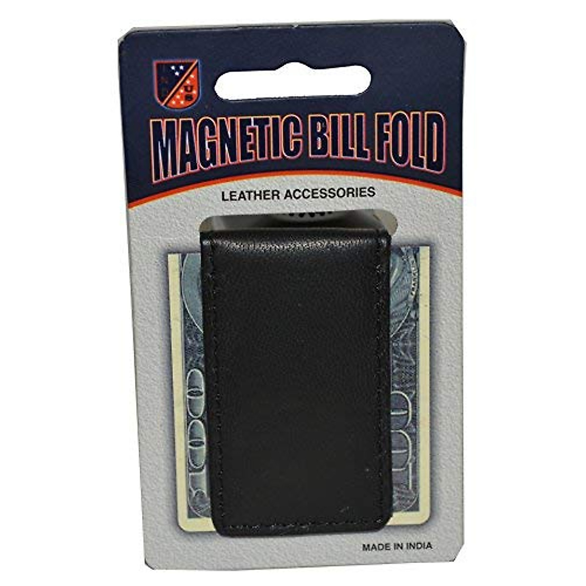 Leatherboss Genuine Leather Slim Magnetic Minimalist Bifold Money Clip Cash Holder Wallet, Black