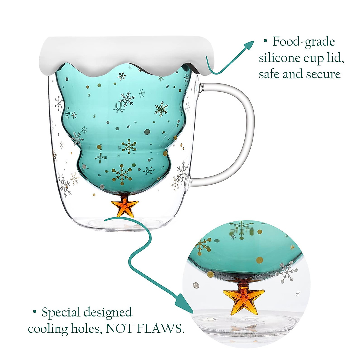 SHENDONG Christmas Tree Coffee Mugs Cute Mugs with Lid Tea Cup Milk Cup Double Wall Insulated Glasses Espresso Cup Best Christmas Gifts for Women Kids girls Men Office (Set of 2)