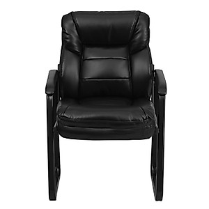 Flash Furniture Black LeatherSoft Executive Side Reception Chair with Lumbar Support and Sled Base