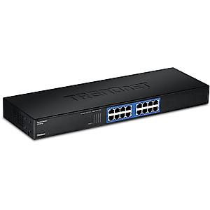 TRENDnet - TEG-S16G 16-Port Unmanaged Gigabit GREENnet Switch, TEG-S16G, 16 x RJ-45 Ports, 32 Gbps Switching Capacity, Fanless, Rack Mountable, Network Ethernet Switch, Lifetime Protection Black