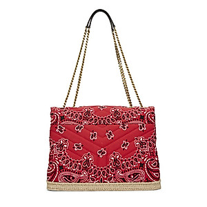 Yves Saint Laurent, Pre-Loved Red Bandana Canvas Loulou Shoulder Bag Medium, Red