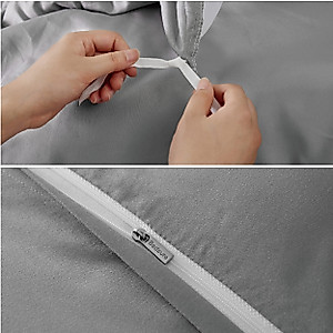 Bedsure Grey Duvet Cover Queen Size - Pinch Pleated Queen Size Duvet Cover with Zipper Closure, Microfiber Pintuck Duvet Cover(Grey, Queen)