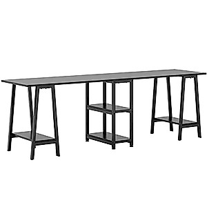 sogesfurniture Two Person Desk, 94.5” Double Computer Desk with Open Storage Shelf, Double Gaming Computer Desk, Extra Long Table, Writing Study Desk, Black