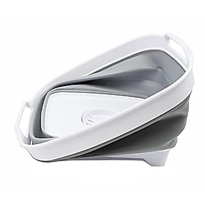 SAMMART 7.5L (2 Gallons) Collapsible Dishpan with Draining Plug - Foldable Washing Basin - Portable Dish Washing Tub - Space Saving Kitchen Storage Tray (White/Grey, 1)