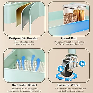 Rolling Utility 3 Tier Organizer Cart with Wheels - Metal Craft Storage Cart with DIY Dual Pegboards, Removable Baskets Hooks for Office, Home, Kitchen, Classroom (Green)