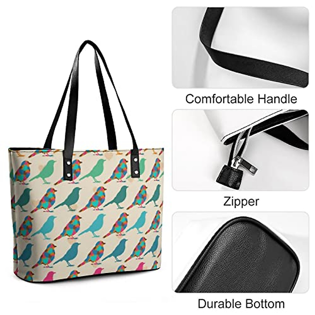 Womens Handbag Birds Pattern Leather Tote Bag Top Handle Satchel Bags For Lady
