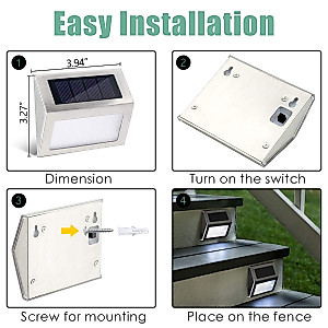 GIGALUMI 6 Pack Solar Step Deck Lights, Stainless Steel Waterproof Led Solar Lamp for Outdoor, Pathway Yard Stairs Fences. (White)