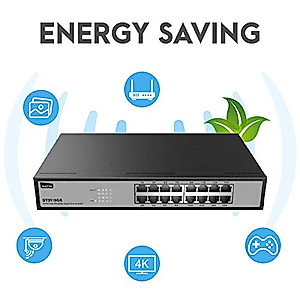 Netis ST3116GS 16 Port Unmanaged 10/100/1000M Gigabit Ethernet Switch with Sturdy Metal Desktop Size | Expandable to Standard 19 inch Rack Mount with Included Mounting Bracket, Gigabit 1000Mbps
