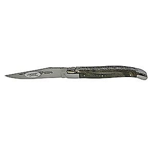 Laguiole en Aubrac Handmade Luxury Double Plated Folding Knife, 4.8-in (12cm), Blackened Poplar Wood Handle, Hand Forged, Stainless Steel Polished Bolsters