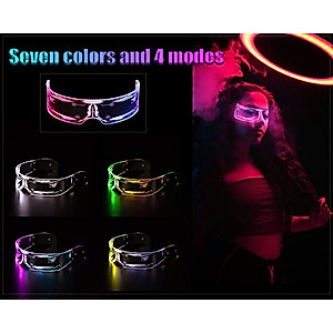 Epipgale Futuristic LED Glasses, Light Up Glasses for Women, Cool Neon Cyber Cyberpunk Robot Rave Chemion Glasses Luminous Goggles Cosplay Accessories, Party Favors Supplies For Men Women (Thunder)