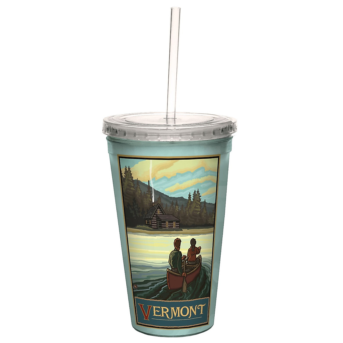 Tree-Free Greetings cc33288 Scenic Vermont Canoeing by Paul A. Lanquist Artful Traveler Double-Walled Cool Cup with Reusable Straw, 16-Ounce