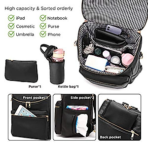 I IHAYNER Diaper Bag Backpack Leather Backpack for Women Travel Backpack Baby Bag Large with Troller Straps Capacity for Wet Clothes, Breast Pump, Milk Bottle Brown