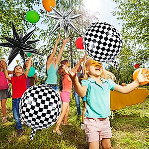 6 Pcs Race Car Checkered Balloons 3 Pcs Explosion Pointed Star Foil Balloons for Racing Party Decorations, 22'' Jumbo Sphere 4D Black and White Checkered Flag Mylar Balloons for Birthday Party