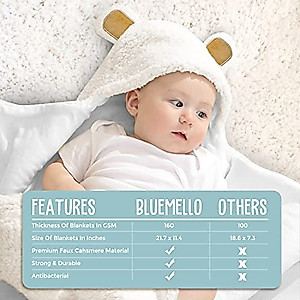 BlueMello Baby Bear Swaddle Blanket | Ultra-Soft Plush Essential for Infants 0-6 Months | Receiving Swaddling Wrap White | Ideal Newborn Registry and Toddler Boy Accessories | Perfect