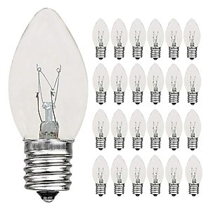 25 Pack C9 Clear Christmas Repalcement Bulbs, C9 Christmas Replacement Light Bulb for Christmas String Light, E17 Intermediate Base- 7 Watts