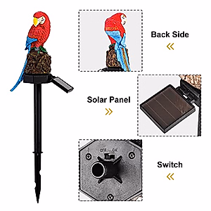 XURLEQ Garden Solar Light Outdoor Decor, Resin Parrot Solar LED Light for Outdoor, Animal Waterproof Light for Flower Fence Lawn Passage Walkway Courtyard Party Decoration, Red Parrot