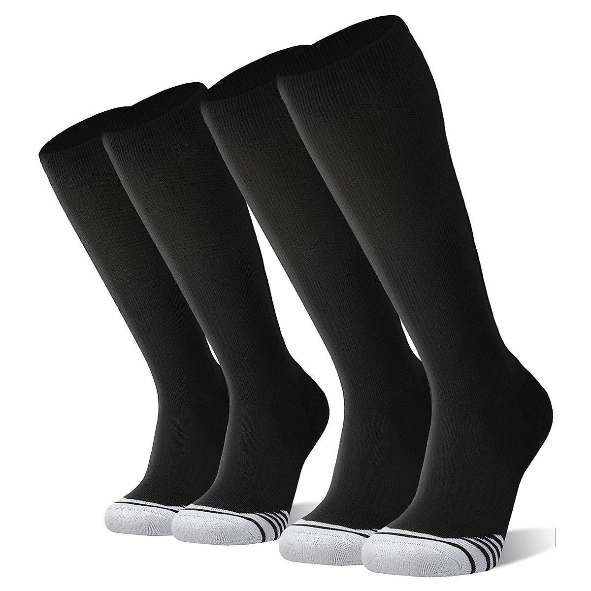 FITRELL 2 Pack Baseball Socks Soccer Softball Socks for Kids Youth Men & Women Over-the-Calf Knee High Socks, Black, Small