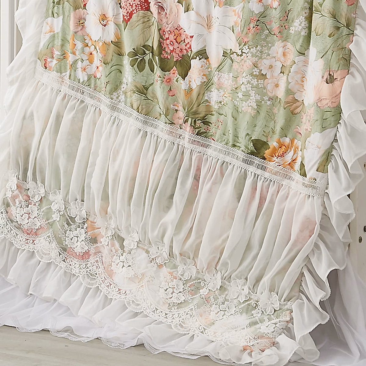 Brandream Crib Bedding Sets for Girls Garden Floral Nursery Set 3-Piece | Ruffled Baby Comforter, Crib Sheet and Tulle Lace Crib Bed Skirt, Green White