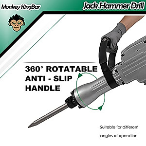 Monkey King Bar- 110v 1520W Heavy Duty Electric Demolition Jack Hammer Concrete Breaker MKB-65A- Chisel & Point Chisel Bit Hand Gloves w/Case