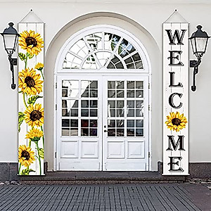Sunflower Hanging Banners Spring Welcome Porch Banners Flags Fall Door Banners Flag Summer Hanging Banner for Front Door Garden Home Yard Sunflower Party Decorations(White Background)