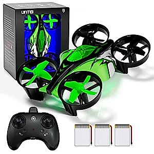 UNTEI 2 In 1 Mini Drone for Kids Remote Control Drone with Land Mode or Fly Mode, LED Lights,Auto Hovering, 3D Flip,Headless Mode and 3 Batteries,Toys Gifts for Boys Girls (Green)
