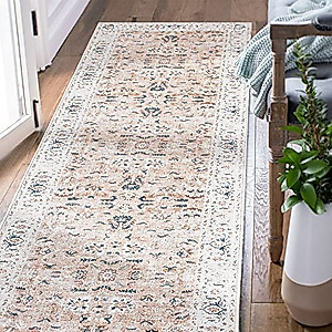 COLLACT Runner Rug 2x6 Area Rug Hallway Persian Rug Vintage Distressed Rug Indoor Mat Foldable Thin Rug Blush Floral Print Carpet Orangey Red Rug Kitchen Living Room Bedroom Dining Room