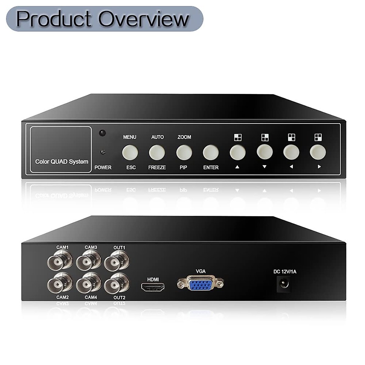 4 Channel 1080P HD Video Quad Video Processor Video Image Switcher Video Multiplexer for AHD CVI TVI CCTV Security Cameras with Digital Zoom, Multiple Video Freezing, Video Loss Alarm Functions