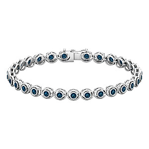 Certified London Blue Topaz Tennis Bracelet For Women, AAA Quality, December Birthstone Bracelet, 14K White Gold, 6.5 inches